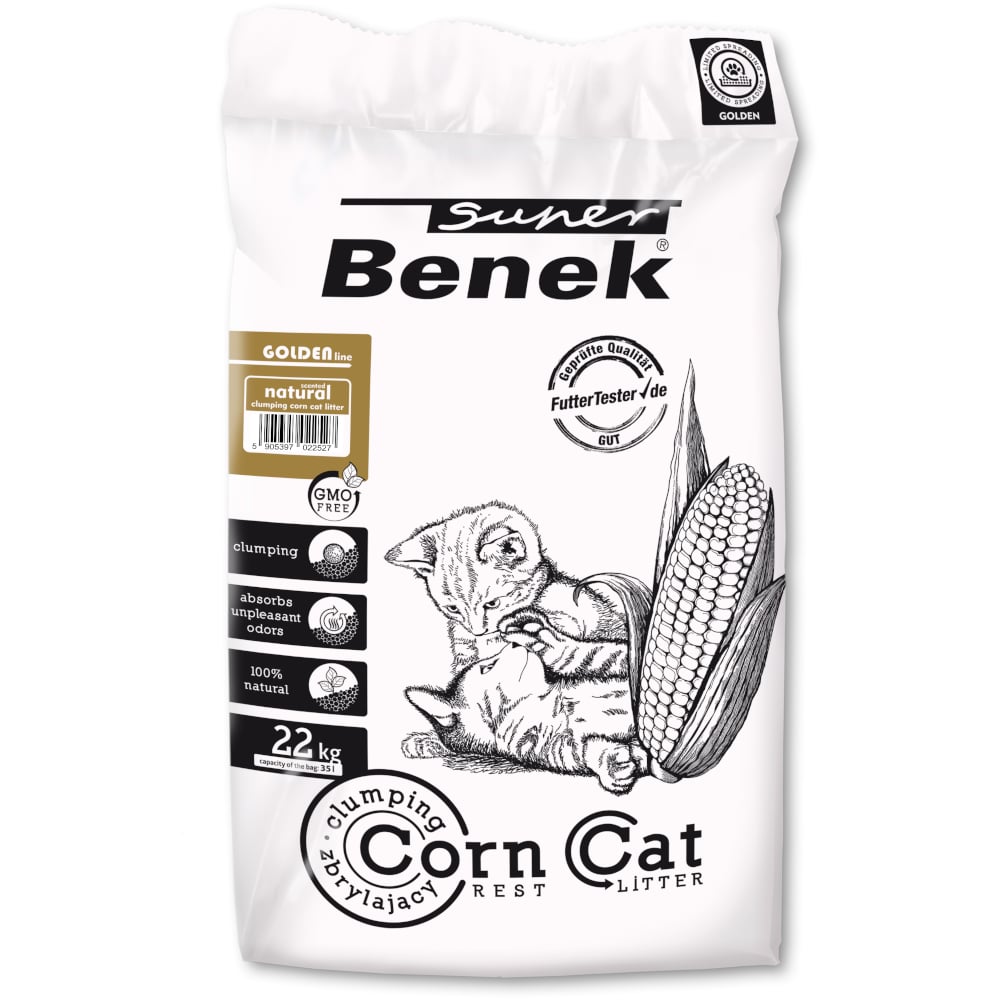 Köp Super Benek Corn Cat Golden - 35 l (ca 22 kg) - Kattly.se