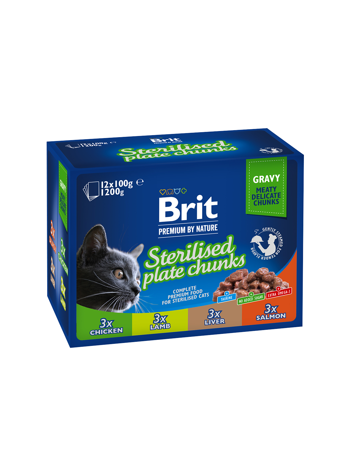 Brit Premium by Nature STERILISED PLATE CHUNKS Katt 12 x 100 g - Kattly.se